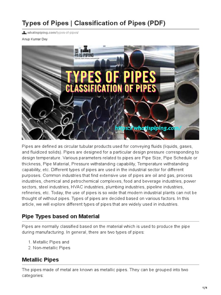 Pipe Classification and Types Overview | PDF | Pipe (Fluid Conveyance ...