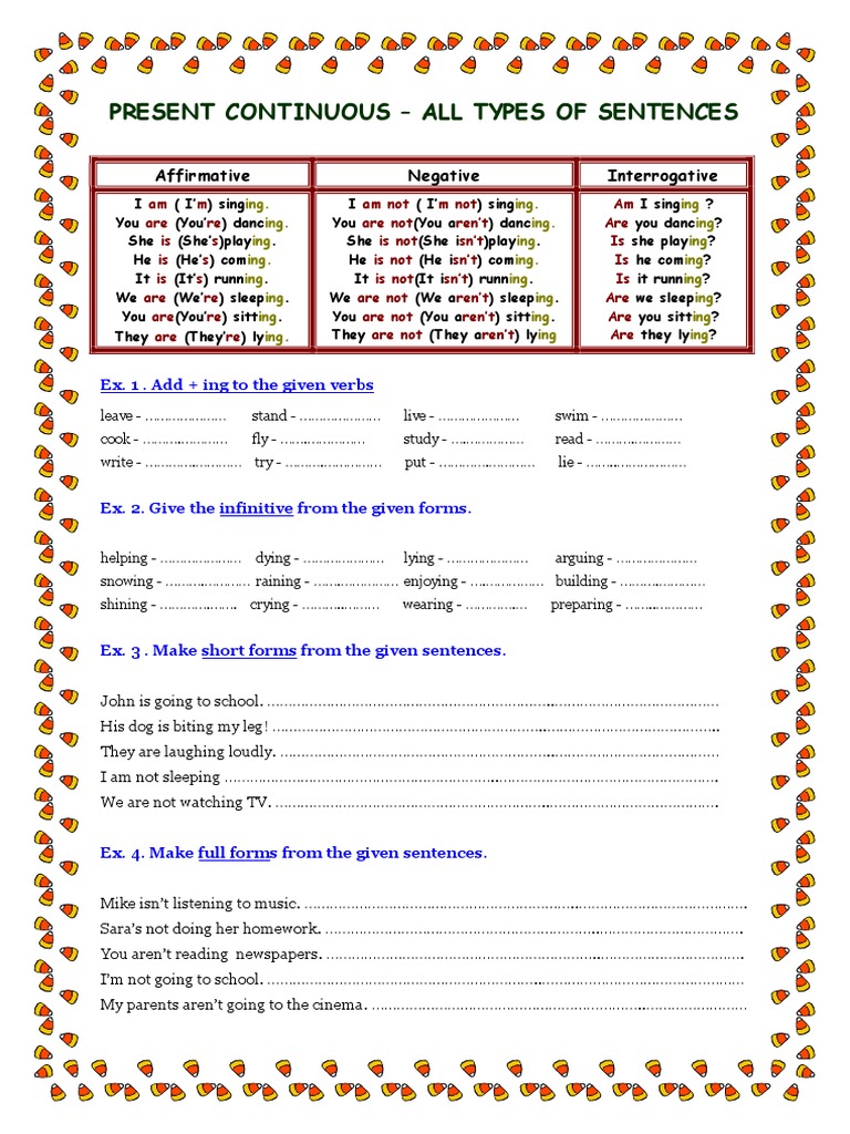 Present Continuous - All Types of Sentences: Affirmative Negative ...