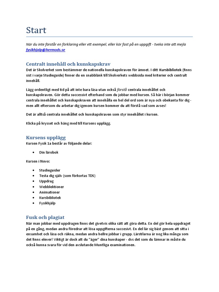 Fysik 1a (Version 25) | PDF