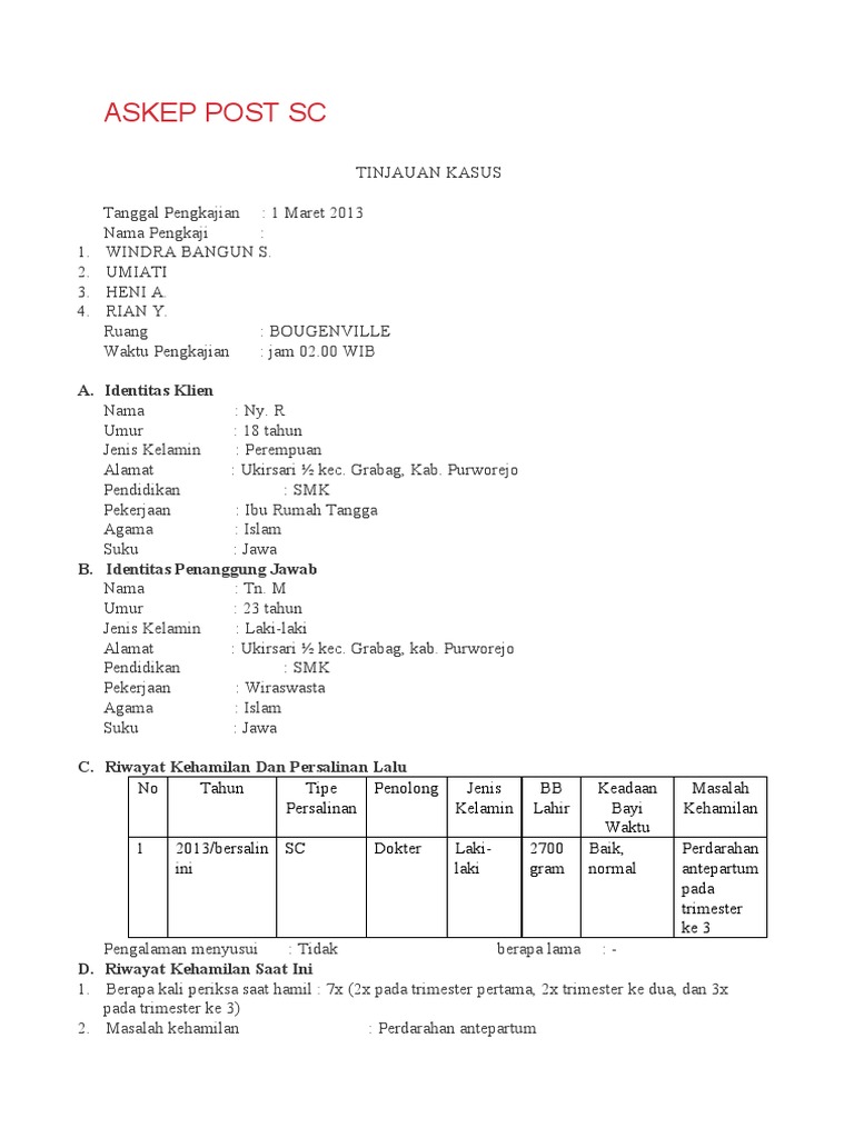 Askep Post SC | PDF