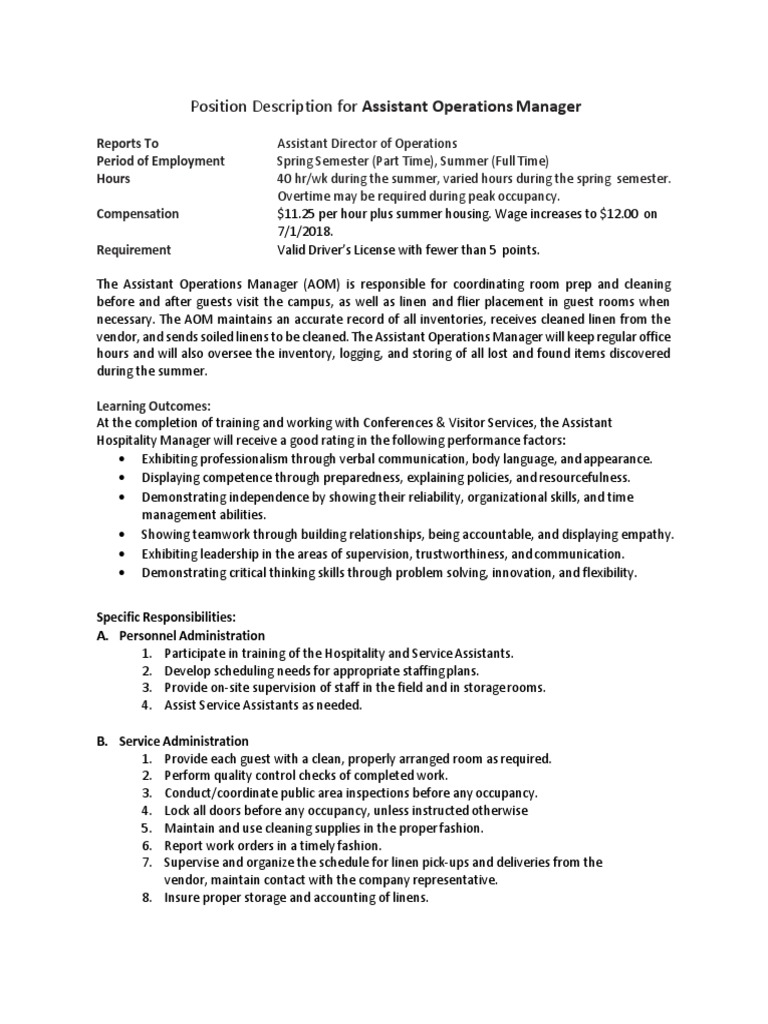 Assistant Operations Manager | PDF | Business