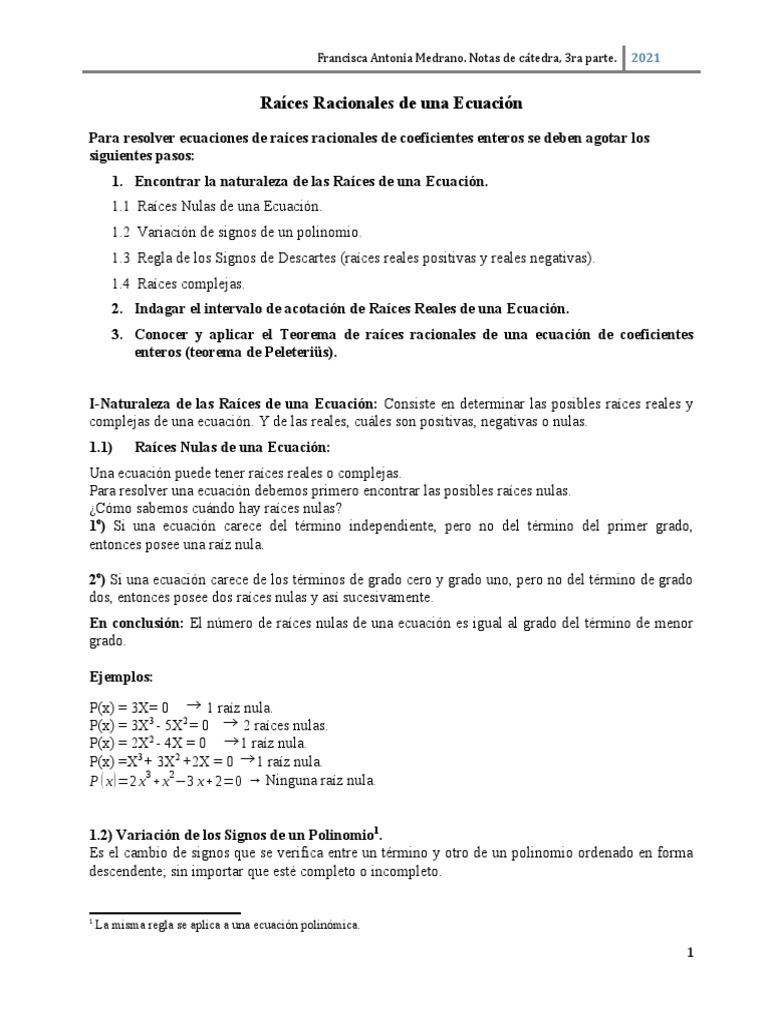 Raíces Racionales de Una Ecuación | PDF | Ecuaciones | Entero