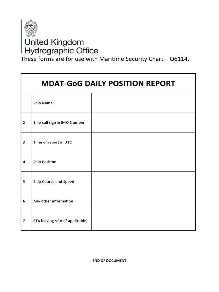 Mdat-Gog Daily Position Report: These Forms Are For Use With Maritime ...