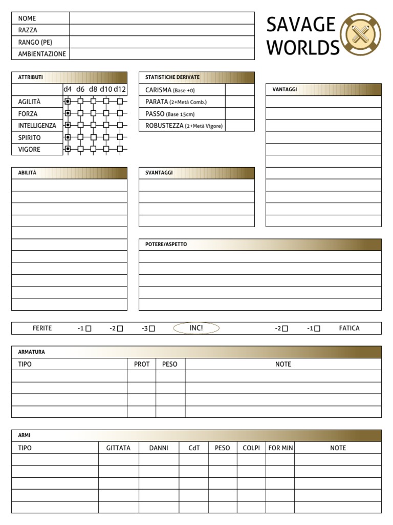 Scheda PG Savage Worlds Italia | PDF
