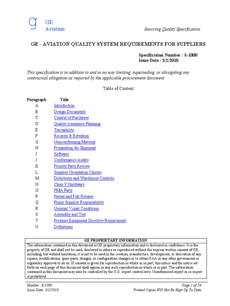 Ge - Aviation Quality System Requirements For Suppliers | PDF ...