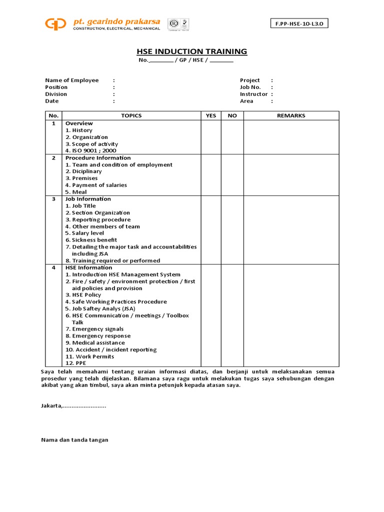 Hse Induction Training | PDF | Business | Technology & Engineering