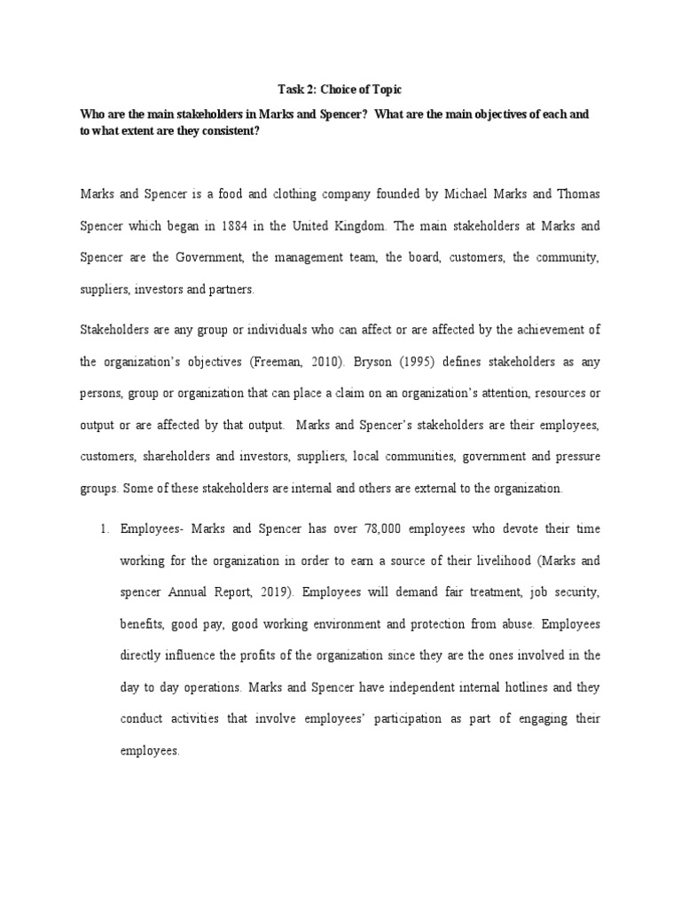 Task Choic of Topic Marks and Spencer | PDF | Investment Management ...