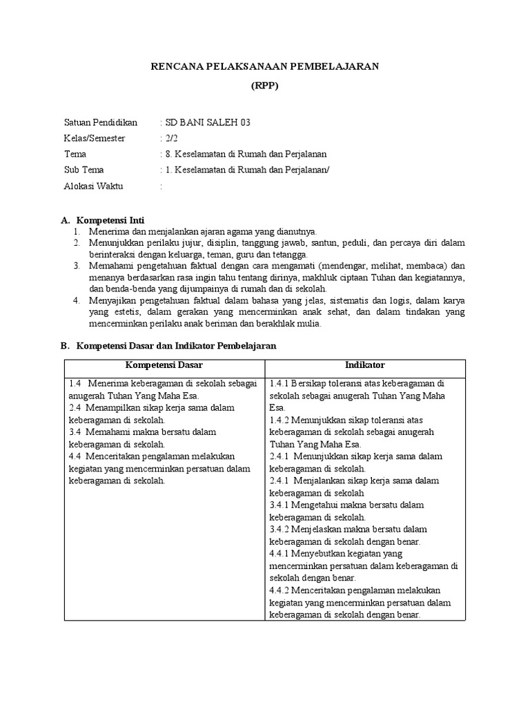 RPP Ips Kelas 2 Semester 2 Tema 8 Sub 1 | PDF