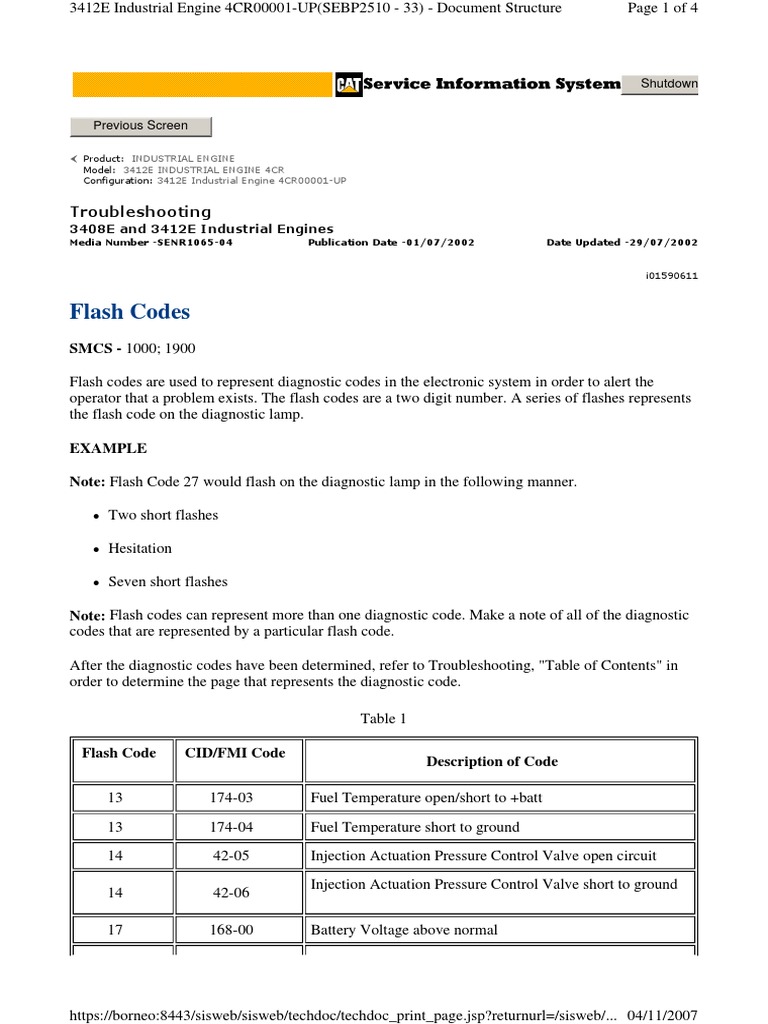 Flash Codes: SMCS - 1000 1900 | PDF | Turbocharger | Throttle