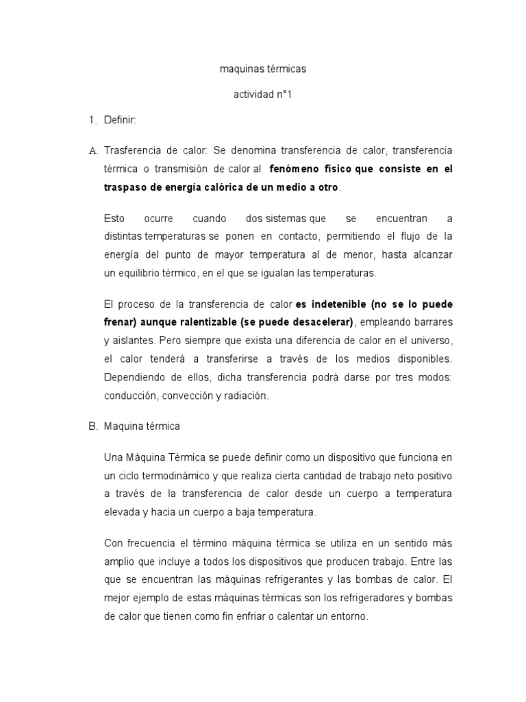 Actividad 1. Maquinas Térmicas | PDF | Calor | Transferencia de calor