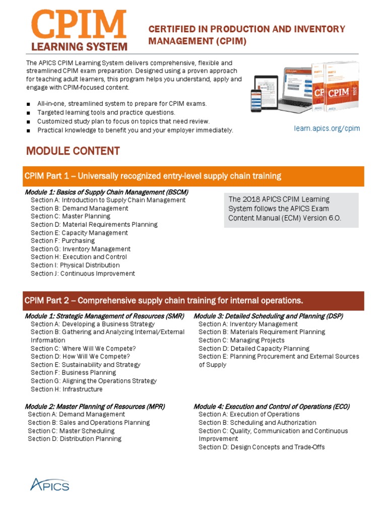 CPIM Certification Exam Preparation Guide | PDF | Supply Chain ...