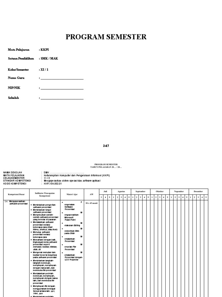 Program Semester Kkpi KLS Xi | PDF