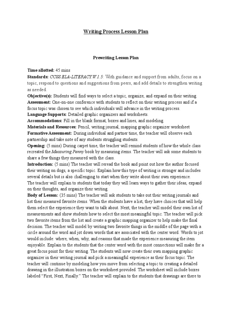 Writing Process Lesson Plan Overview | PDF | Lesson Plan | Educational ...