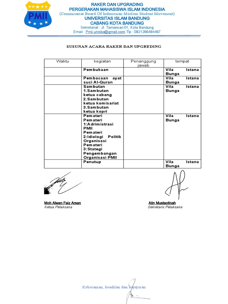 Susunan Acara Raker Dan Upgrading | PDF