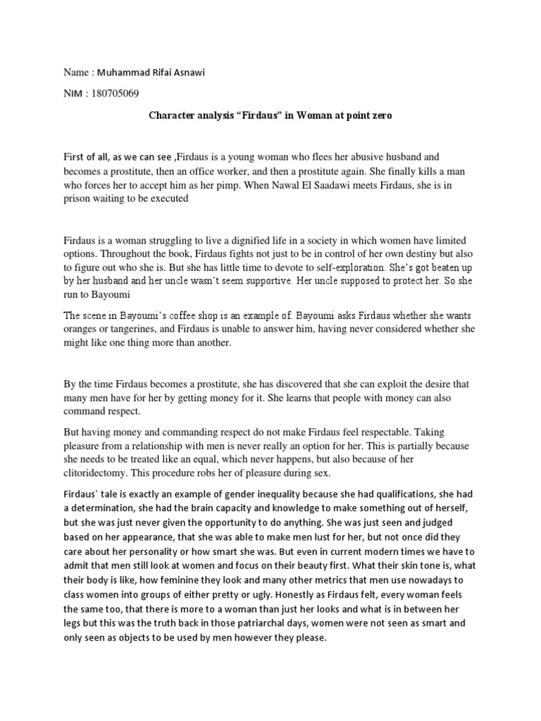 Character Analysis "Firdaus" in Woman at Point Zero | PDF