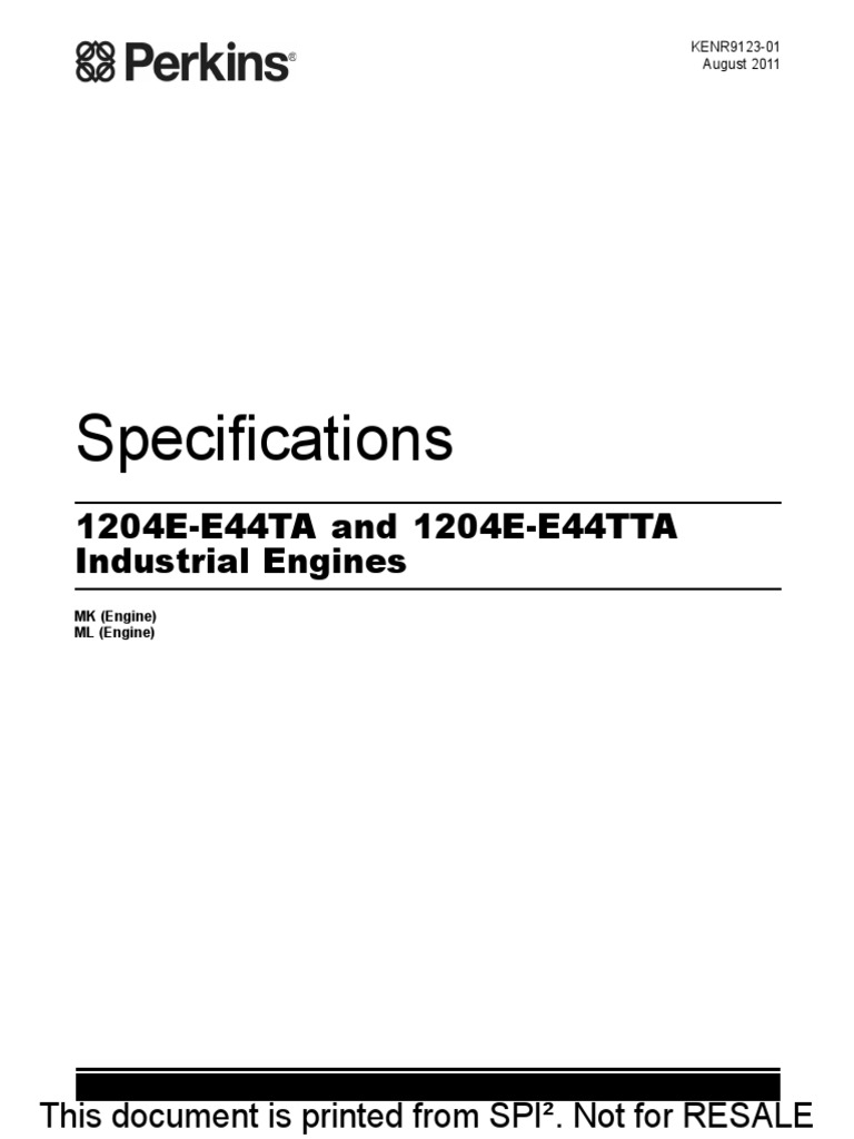 Specifications: 1204E-E44TA and 1204E-E44TTA Industrial Engines | PDF ...