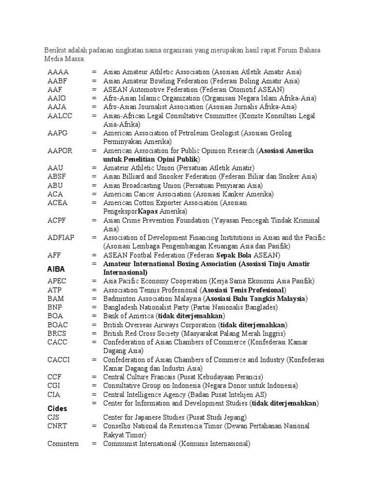 Berikut Adalah Padanan Singkatan Nama Organisasi Yang Merupakan Hasil ...