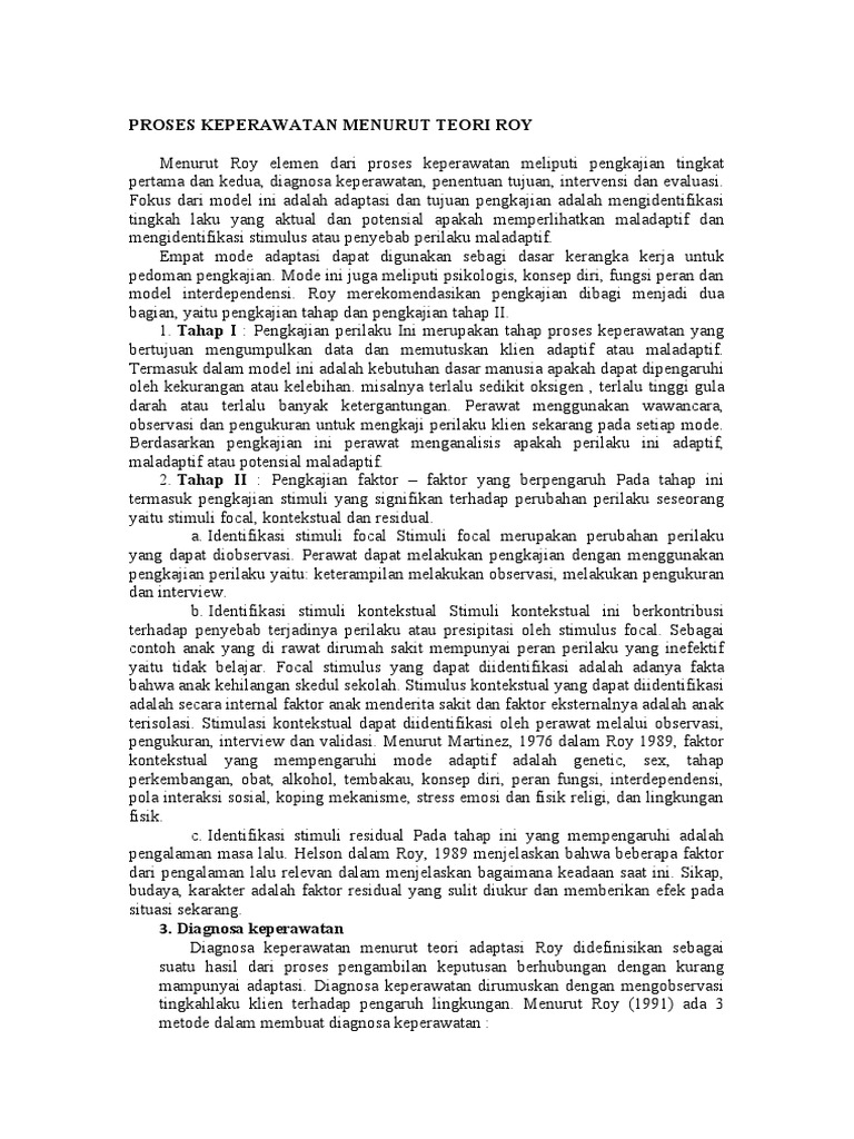 Proses Keperawatan Menurut Teori Roy | PDF