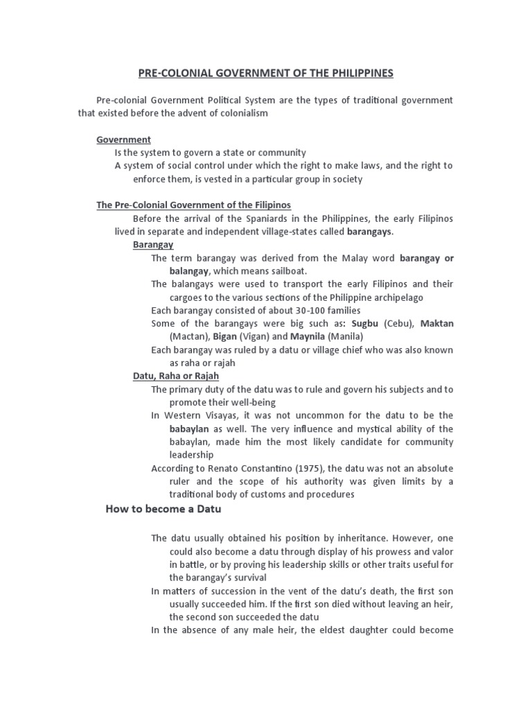Pre-Colonial Government of The Philippines | PDF | Philippines