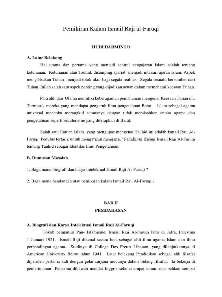Pemikiran Kalam Ismail Raji Al Faruq | PDF | Ilmu Sosial | Sejarah