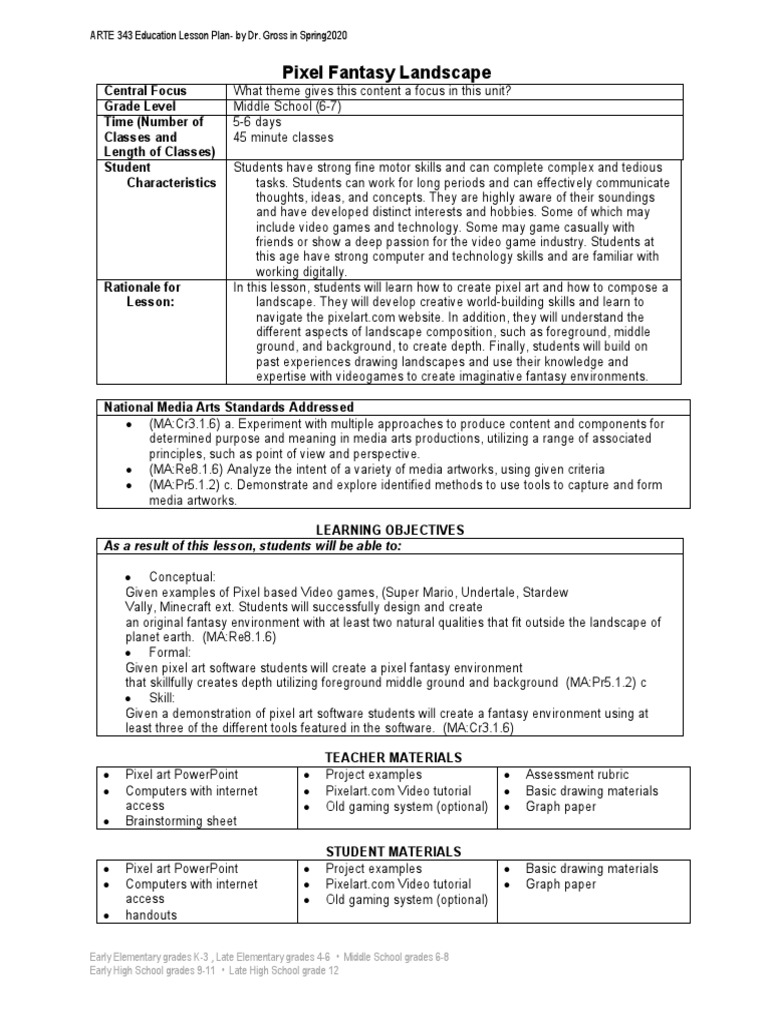 Lesson Plan Pixel Fantasy Landscape Mayfield 2021 | PDF | Lesson Plan ...