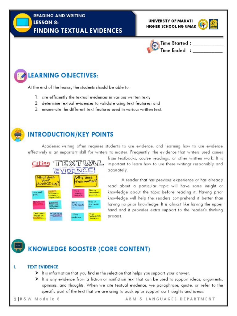 Lesson 8 - Finding Textual Evidences | PDF | Communication | Cognitive ...