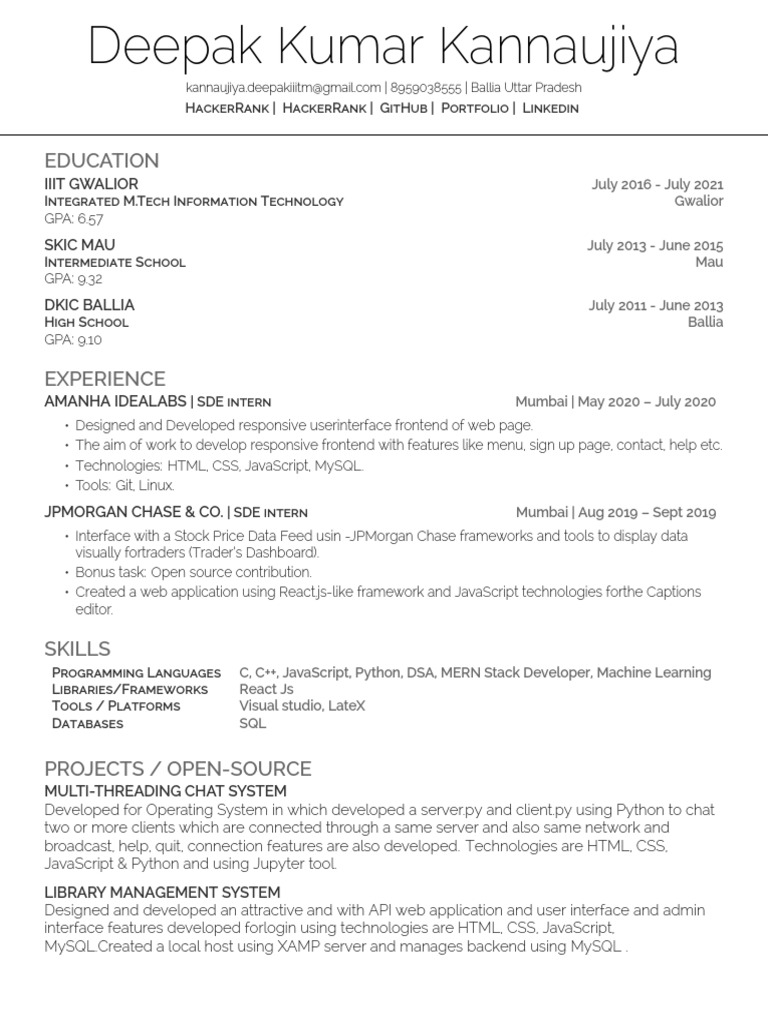 Deepak Kumar Kannaujiya's Resume-Hackerresume | PDF | My Sql | Web Application