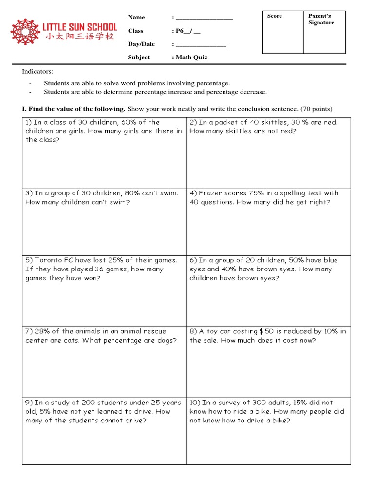P6 Math Quiz 5 November 24, 2021 | PDF | Social Science