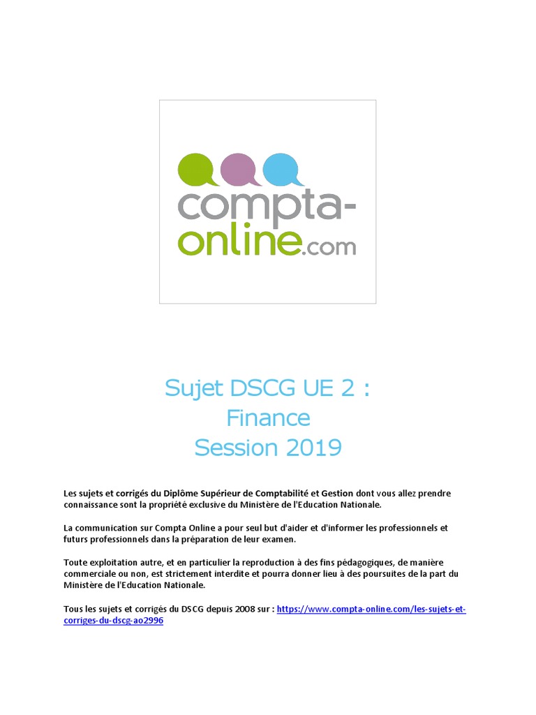 DSCG 2019 Sujet Ue2 Finance | PDF