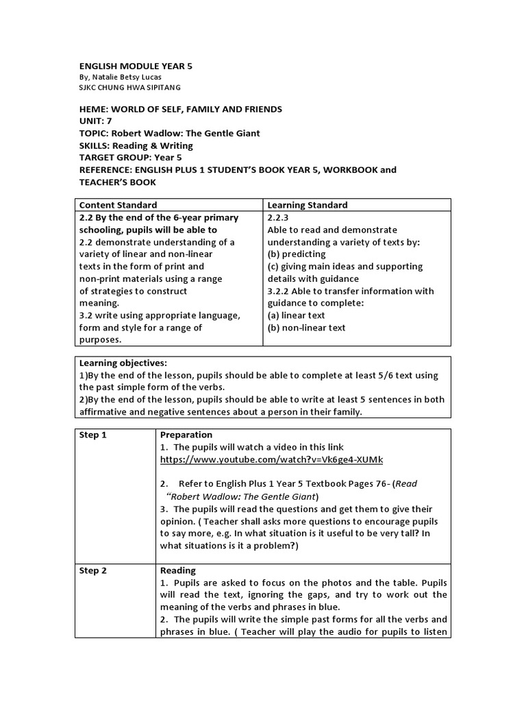 Year 5 English Module: Family Focus | PDF | English Language | Behavior ...