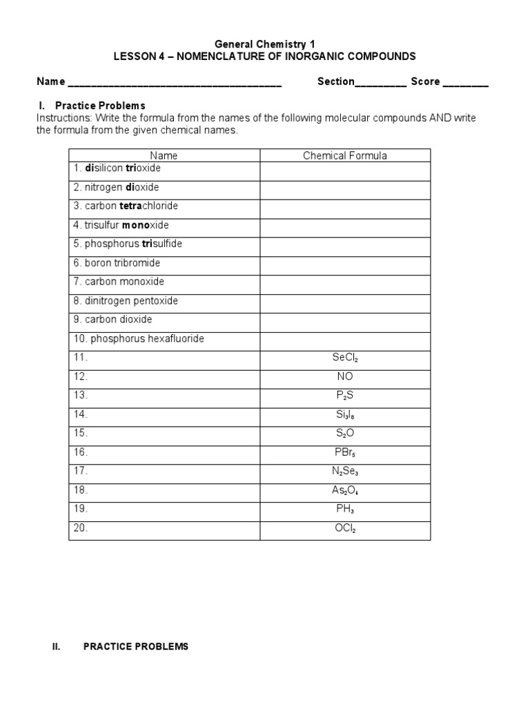 General Chemistry 1 Lesson 4 - Nomenclature of Inorganic Compounds Name ...