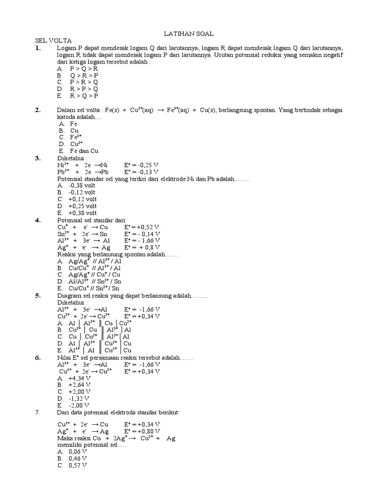 Lat Soal Elektrokimia | PDF | Metode & Bahan Ajar | Sains & Matematika