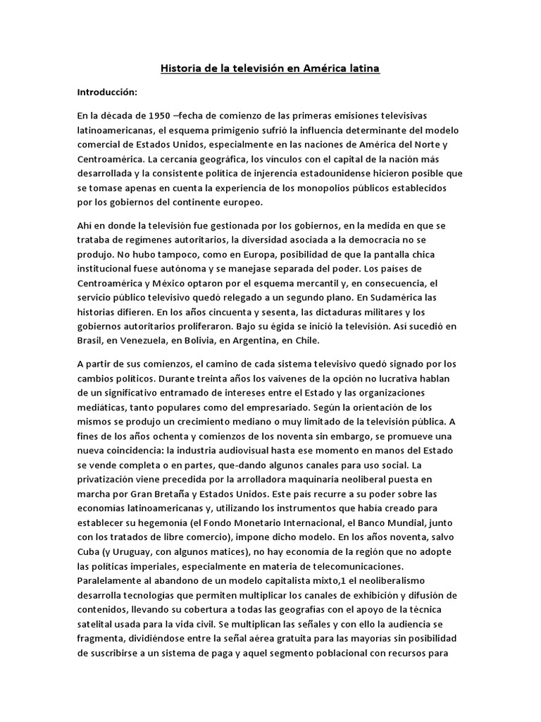 Historia de La Televisión en América Latina | PDF | America latina ...