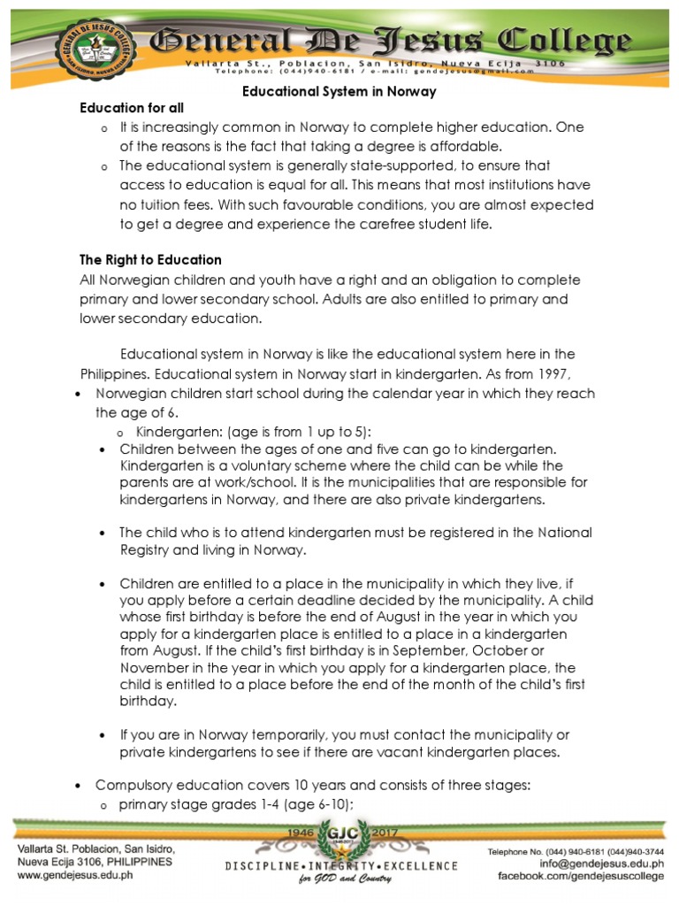 Overview of Norway's Education System | PDF | Middle Schools ...