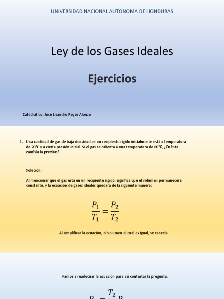 Ley de los Gases Ideales: Ejercicios resueltos | PDF