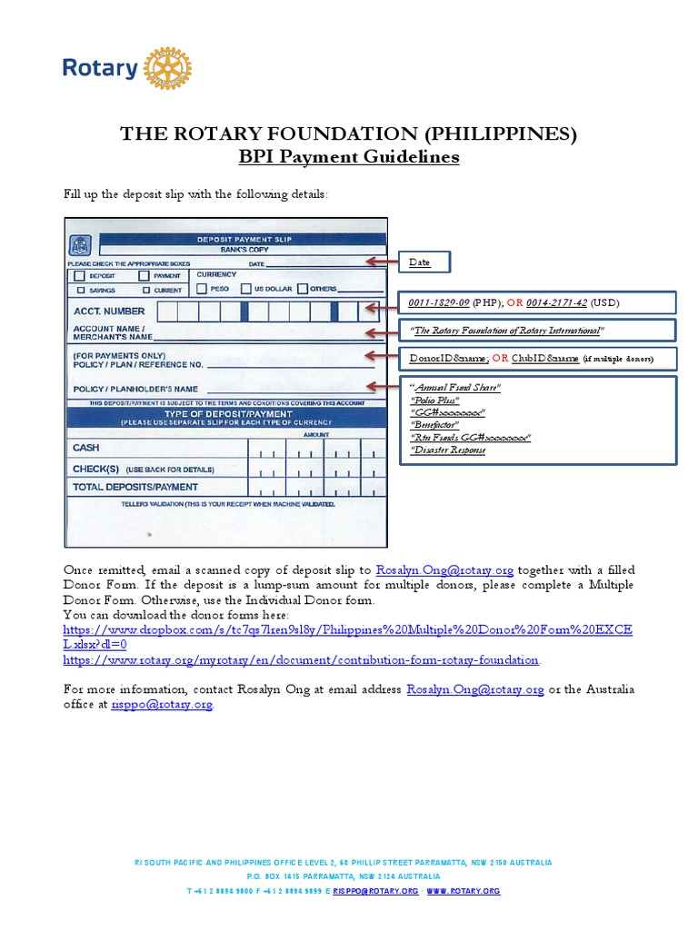 BPI Payment Guideline The Rotary Foundation | PDF