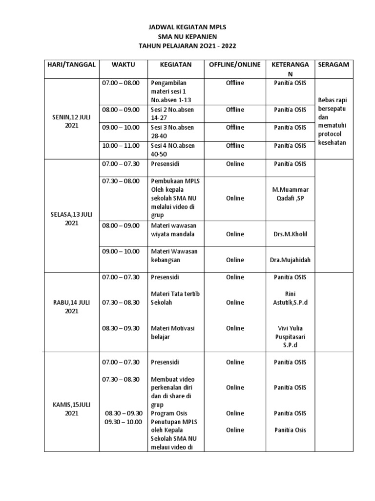 Jadwal Mpls | PDF
