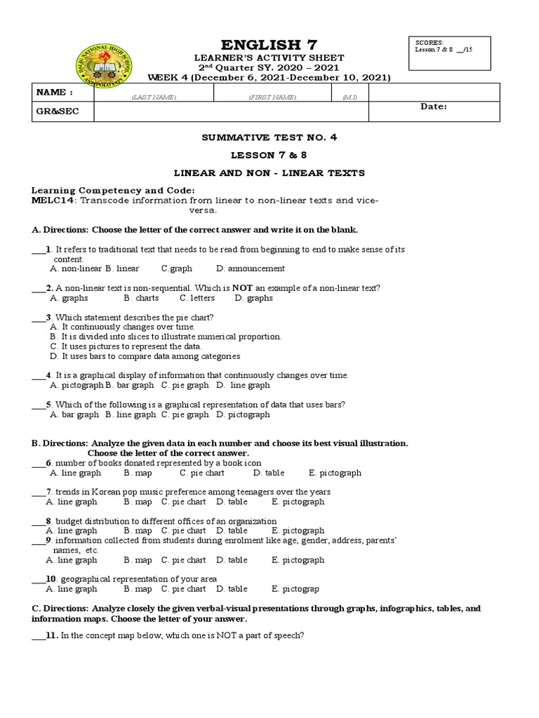 Analysis of Linear and Non-Linear Graphs, Tables, Charts, and Other ...