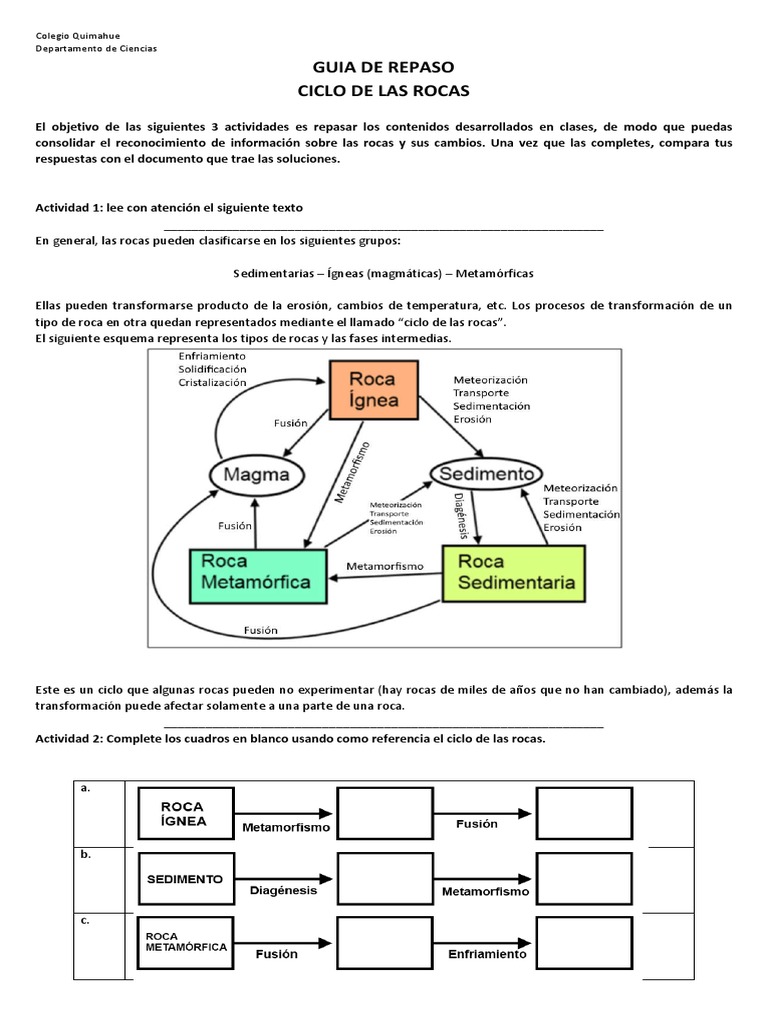 8vo - Ejercicios 01 - Ciclo de Las Rocas | PDF | Roca (geología) | Roca ...