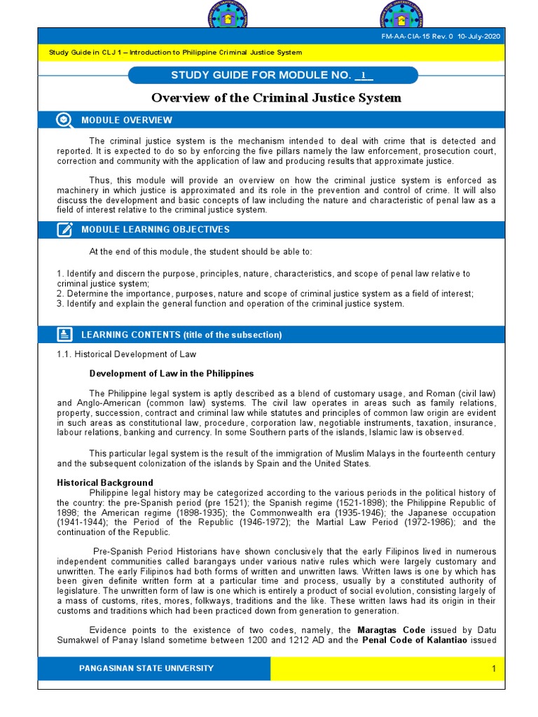 MODULE 1 - SG 1 - CLJ 1 - Introduction To Philippine Criminal Justice ...