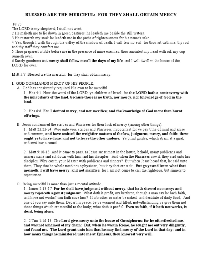 Blessed Are the Merciful for They Shall Obtain Mercy Sermon and Outline ...