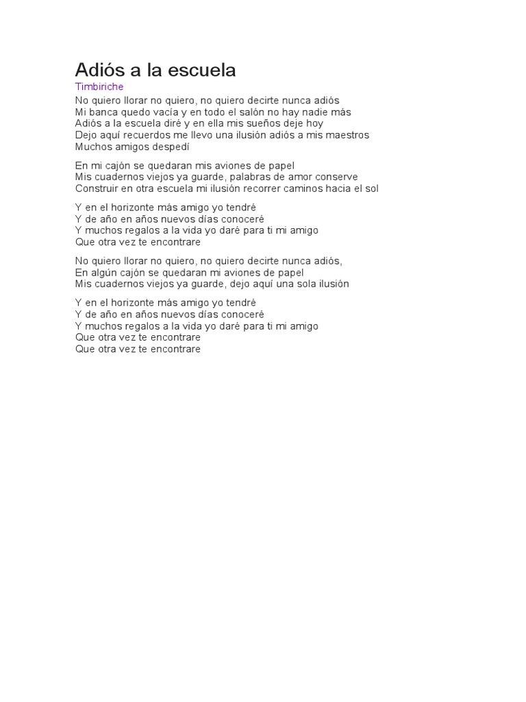 Adiós A La Escuela LETRA | PDF