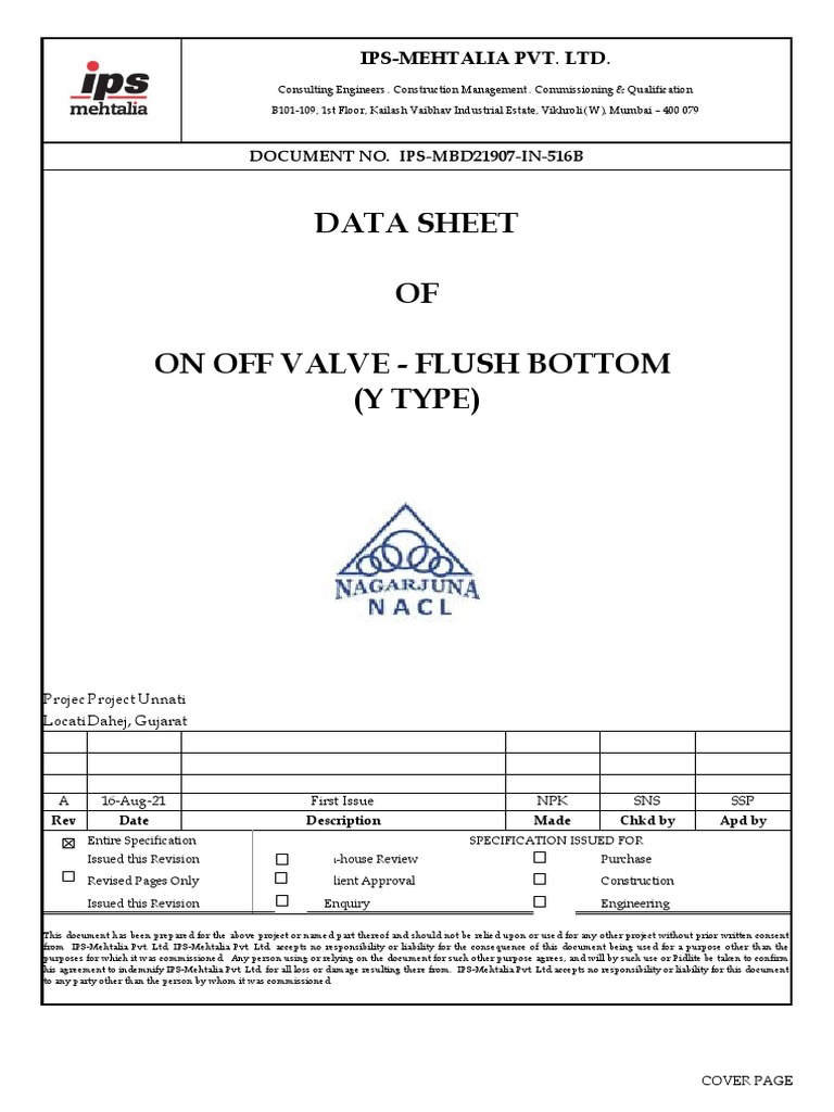IPS-MBD21907-In-516B-Data Sheet of On Off Valve-Flush Bottom (Y Type ...