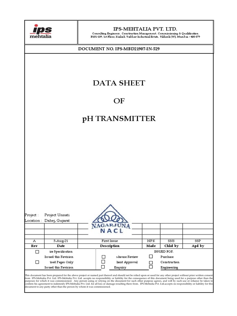 pH Transmitter Data Sheet - IPS-MBD21907 | PDF | Ph | Calibration