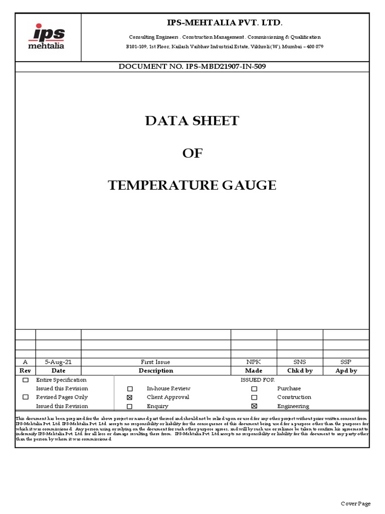 IPS MBD21907 in 509 Data Sheet of Temperature Gauge A | PDF | Viscosity ...
