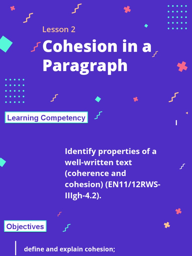 Cohesion in A Paragraph: Lesson 2 | PDF | Group Cohesiveness | Team ...