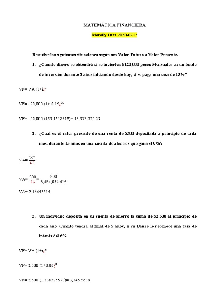 Ejercicios de Valor Futuro y Valor Presente | PDF