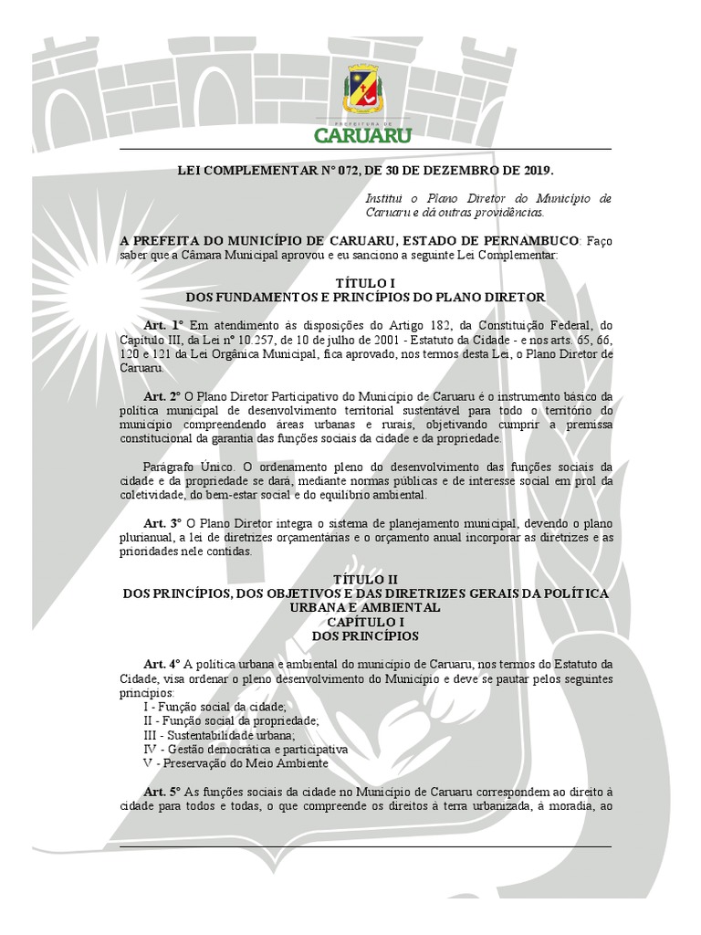 Plano Diretor de Caruaru Lei Complementar 72.19 30.12.2019 | PDF