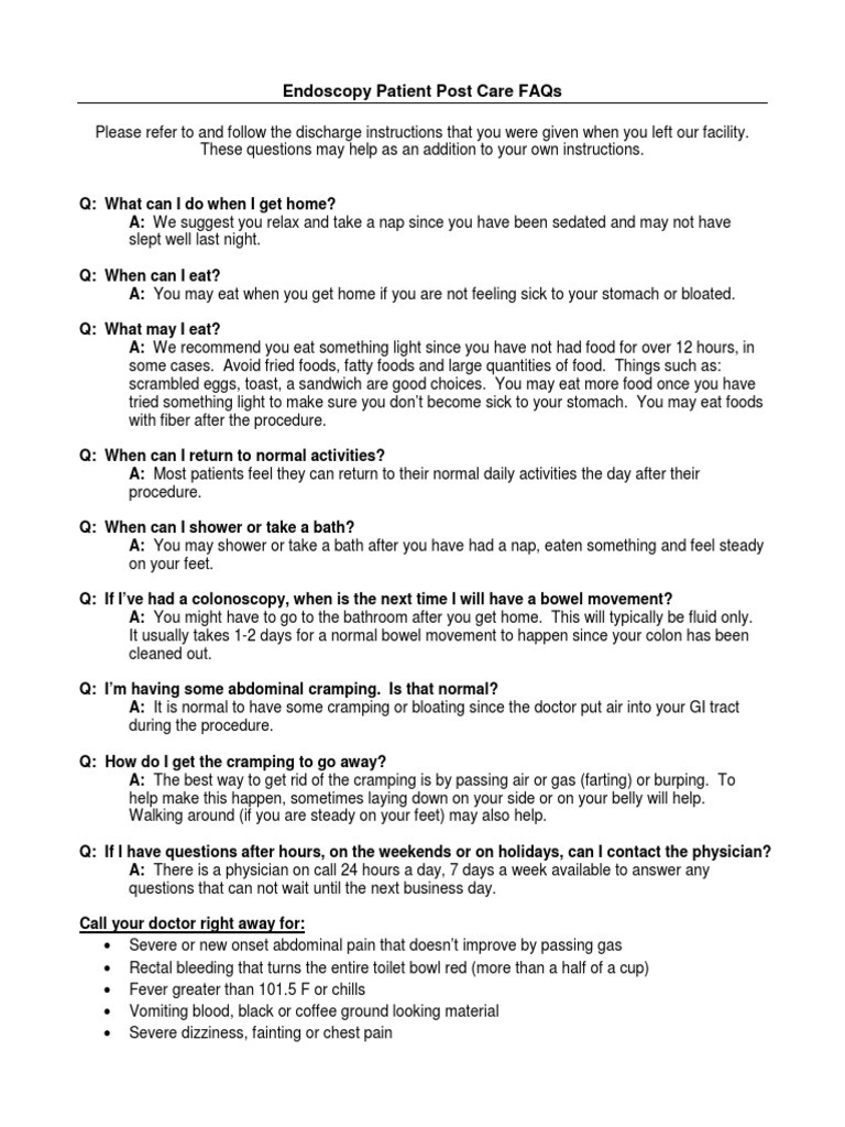 Endoscopy Patient Aftercare Guidelines | PDF | Bloating | Digestive System