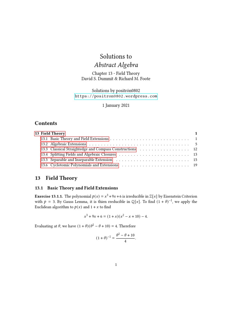 Solutions To Abstract Algebra: Chapter 13 - Field Theory David S ...